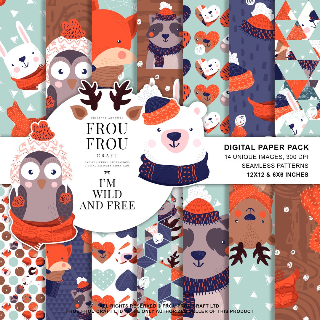 Cute Woodland Paper Pack, Nursery Digital Paper Pack, Pastel Animal ...