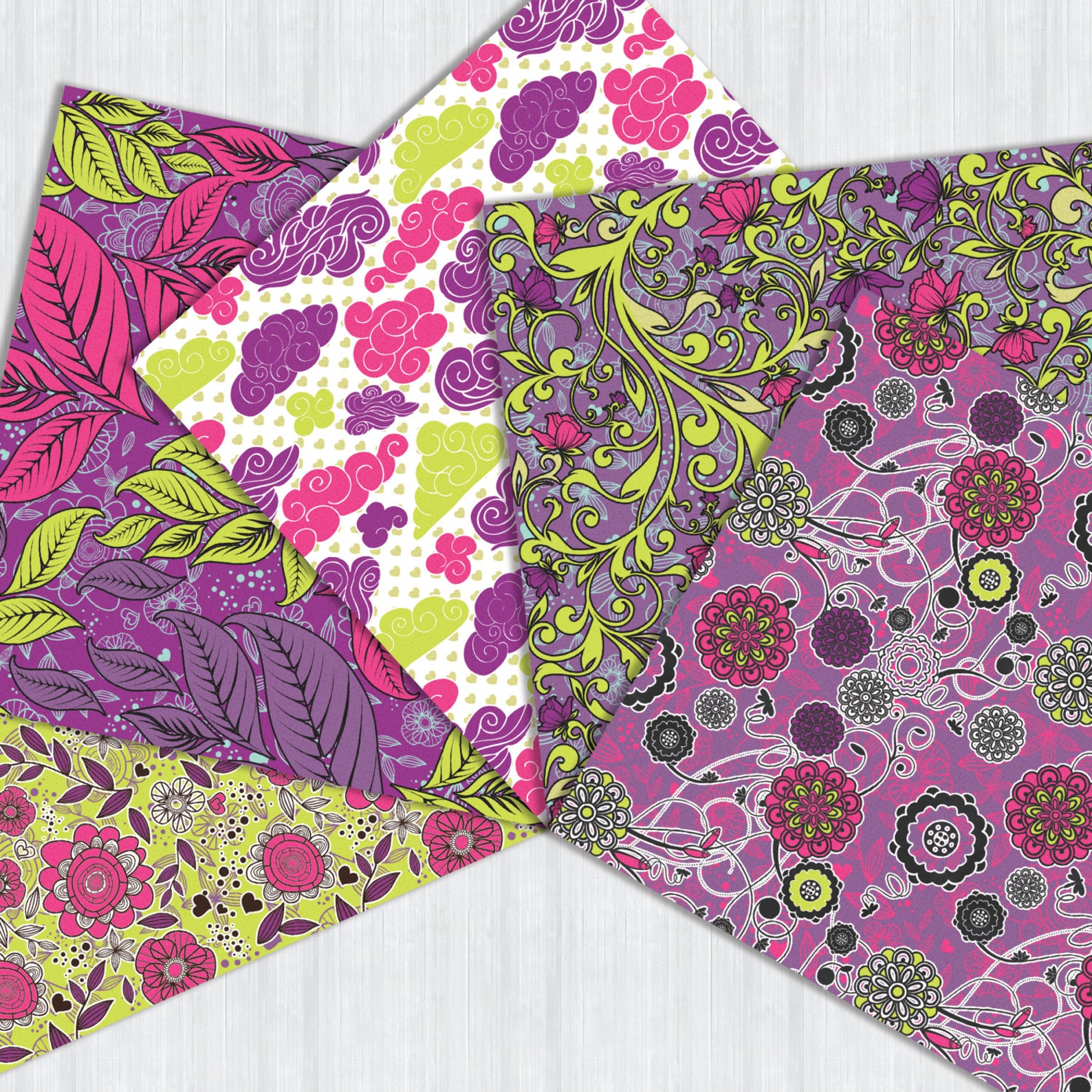 Pink Purple Digital Paper Pack Instant Download Bright Colors - Etsy