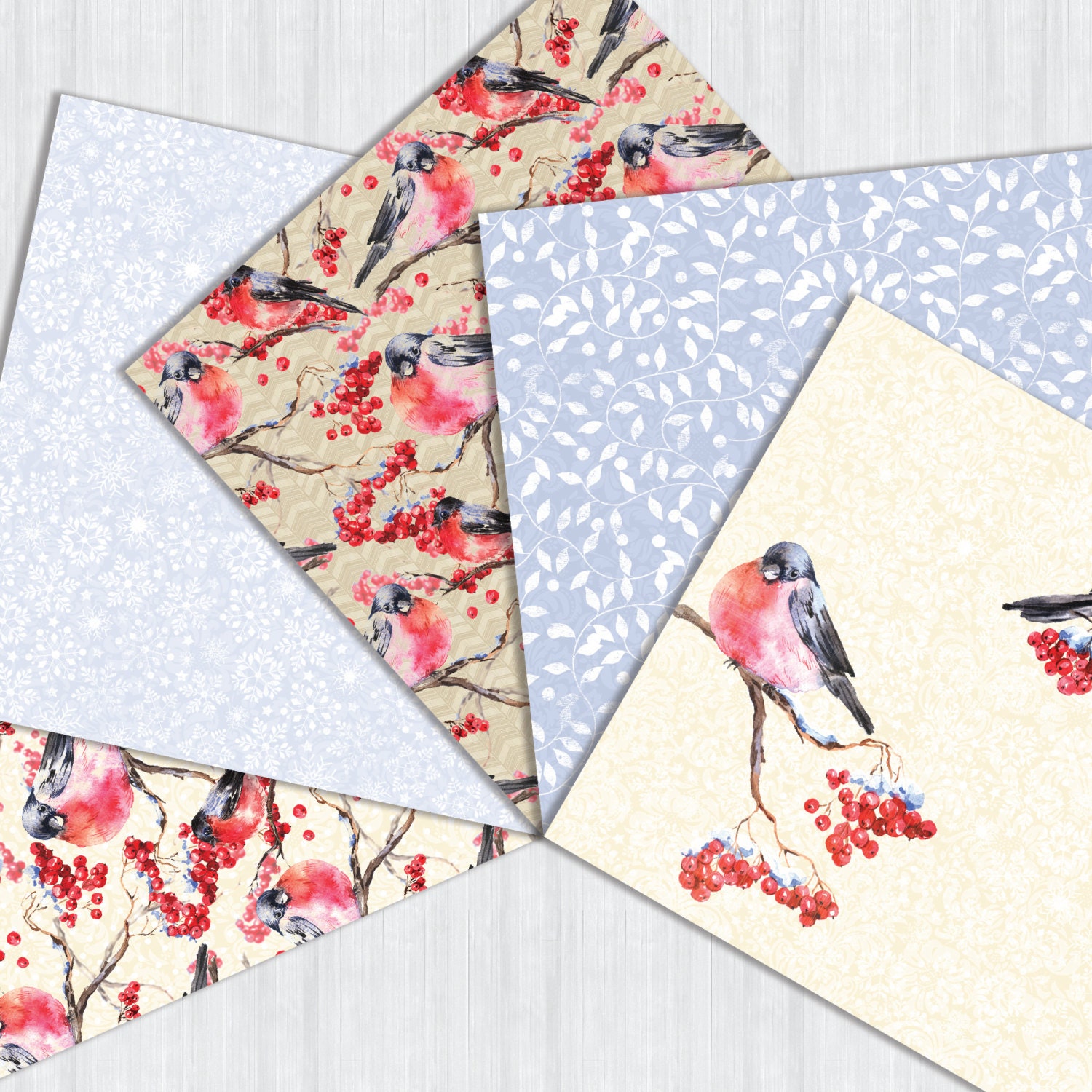 Winter Birds Digital Paper Pack Instant Download Watercolor - Etsy