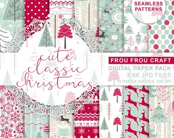 Cute Christmas Digital Paper Pack Winter Seamless Pattern | Etsy