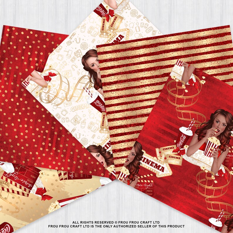 Movie Night Paper Pack, Hollywood Digital Paper Pack Cinema Designer ...