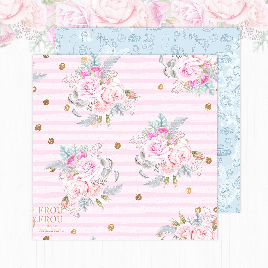 Baby Paper Pack, Pastel Nursery Girl Boy Digital Pad, Pink Blue Planner ...
