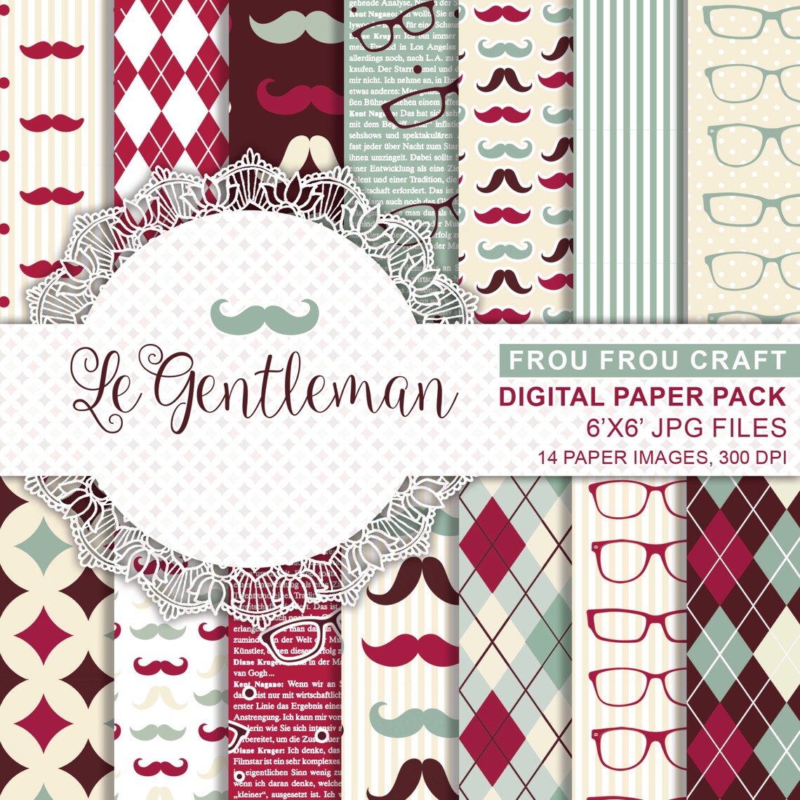 Father Gift Wrapping Paper, Hipster Digital Paper, Gentleman Pattern ...