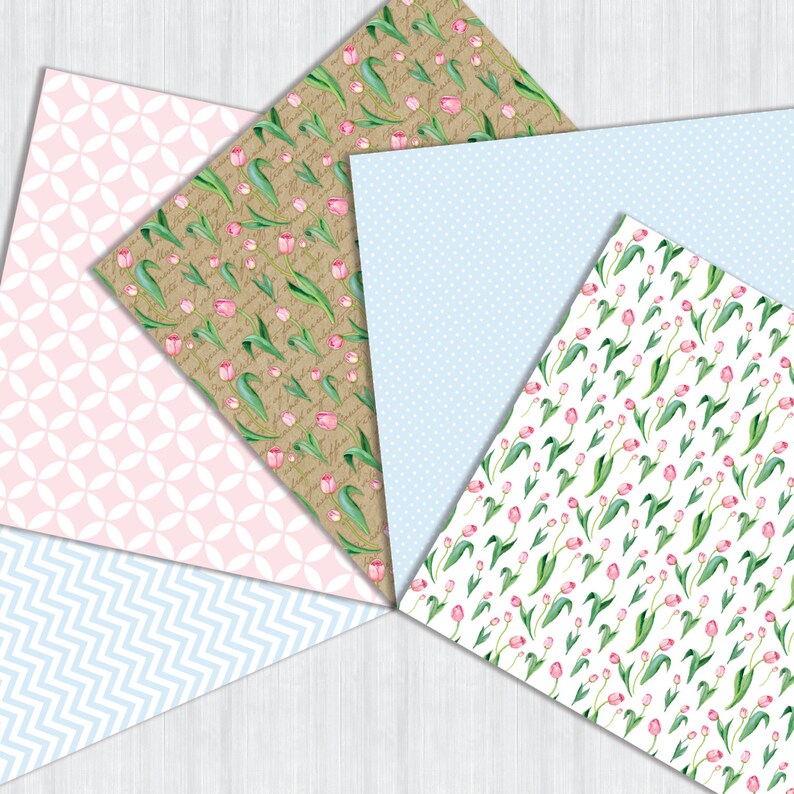 Pink Tulips Watercolor Spring Flowers Digital Paper Pack - Etsy