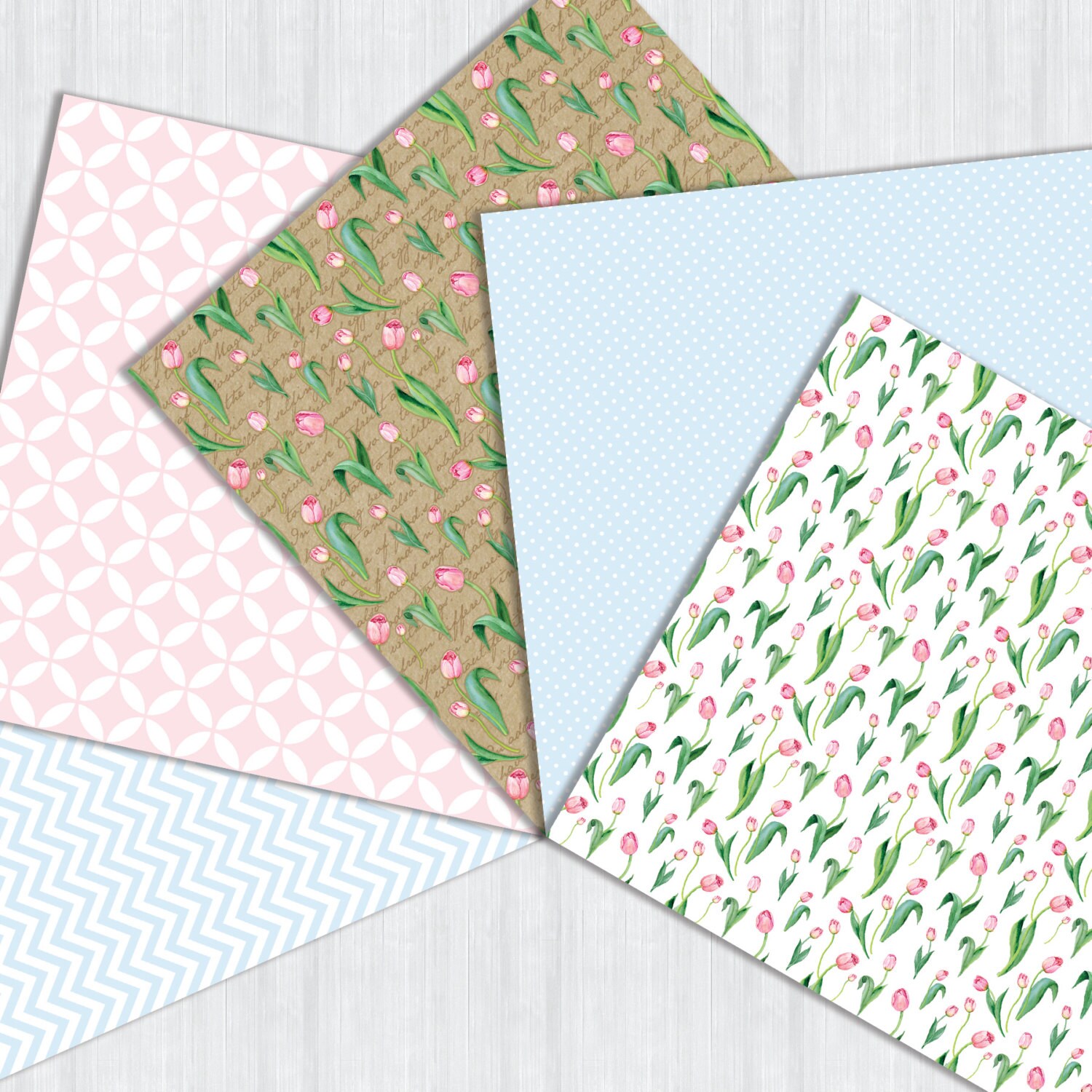 Pink Tulips Watercolor Spring Flowers Digital Paper Pack Instant ...