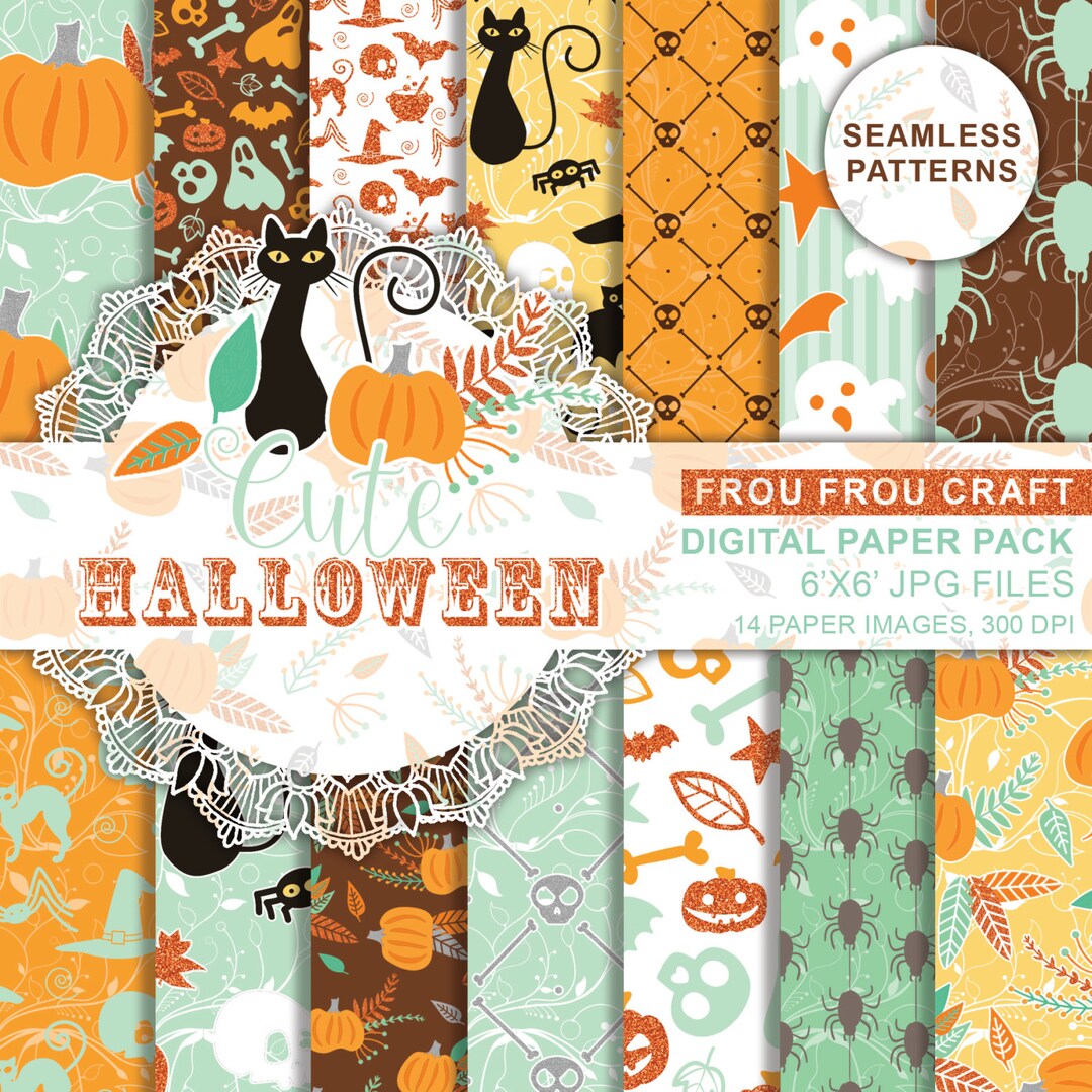 Pumpkin Paper Pack Instant Download Cute Halloween Seamless Patterns ...