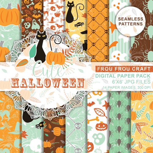 Pumpkin Paper Pack Instant Download Cute Halloween Seamless - Etsy