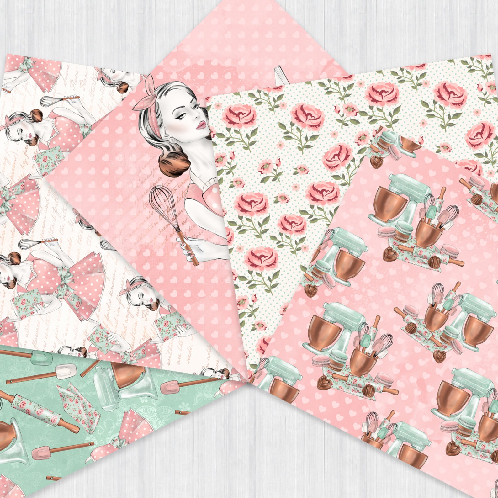 Retro Paper Pack Recipe Card Bridal Shower DIY Bakery Digital | Etsy