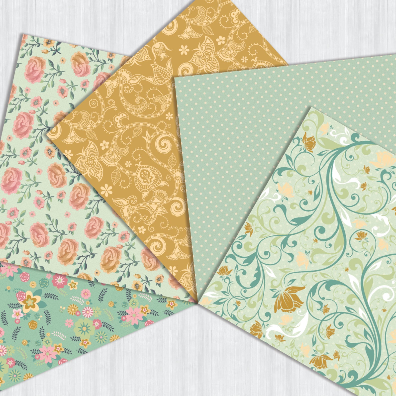 Colorful Flowers Digital Paper Pack Instant Download Pink Mint Blue ...