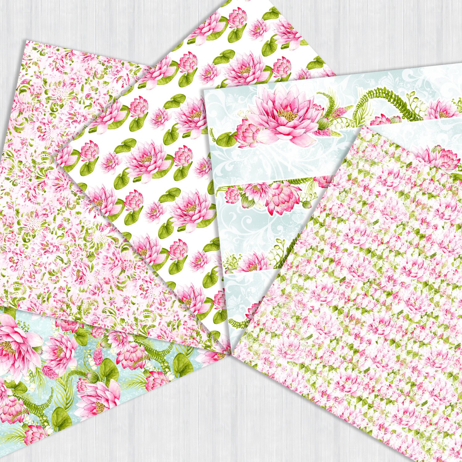 Lotus Digital Paper Pack Seamless Patterns Watercolor Flowers - Etsy