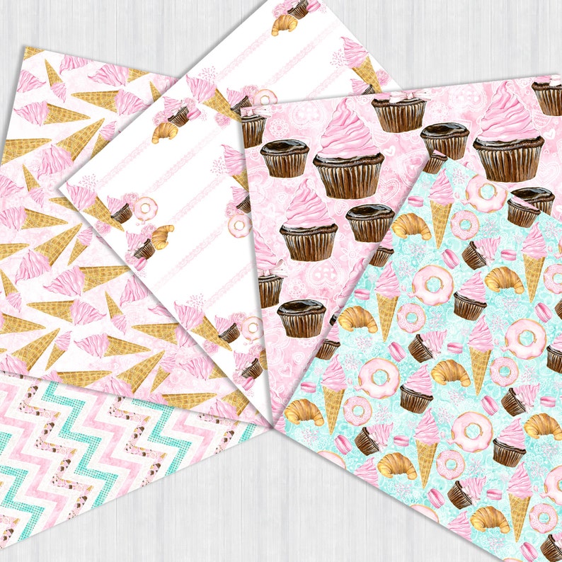 Bakery Digital Paper Pack, Watercolor Desserts, Seamless Patterns ...