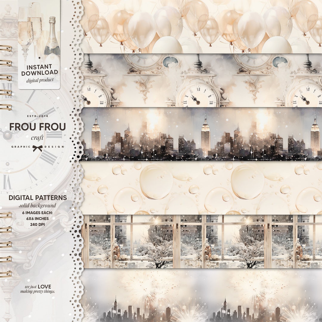 New Year's Eve Paper Pack - Festive Gold Seamless Patterns - Holiday ...