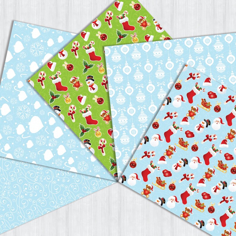 Cute Christmas Digital Paper Pack Instant Download Santa | Etsy
