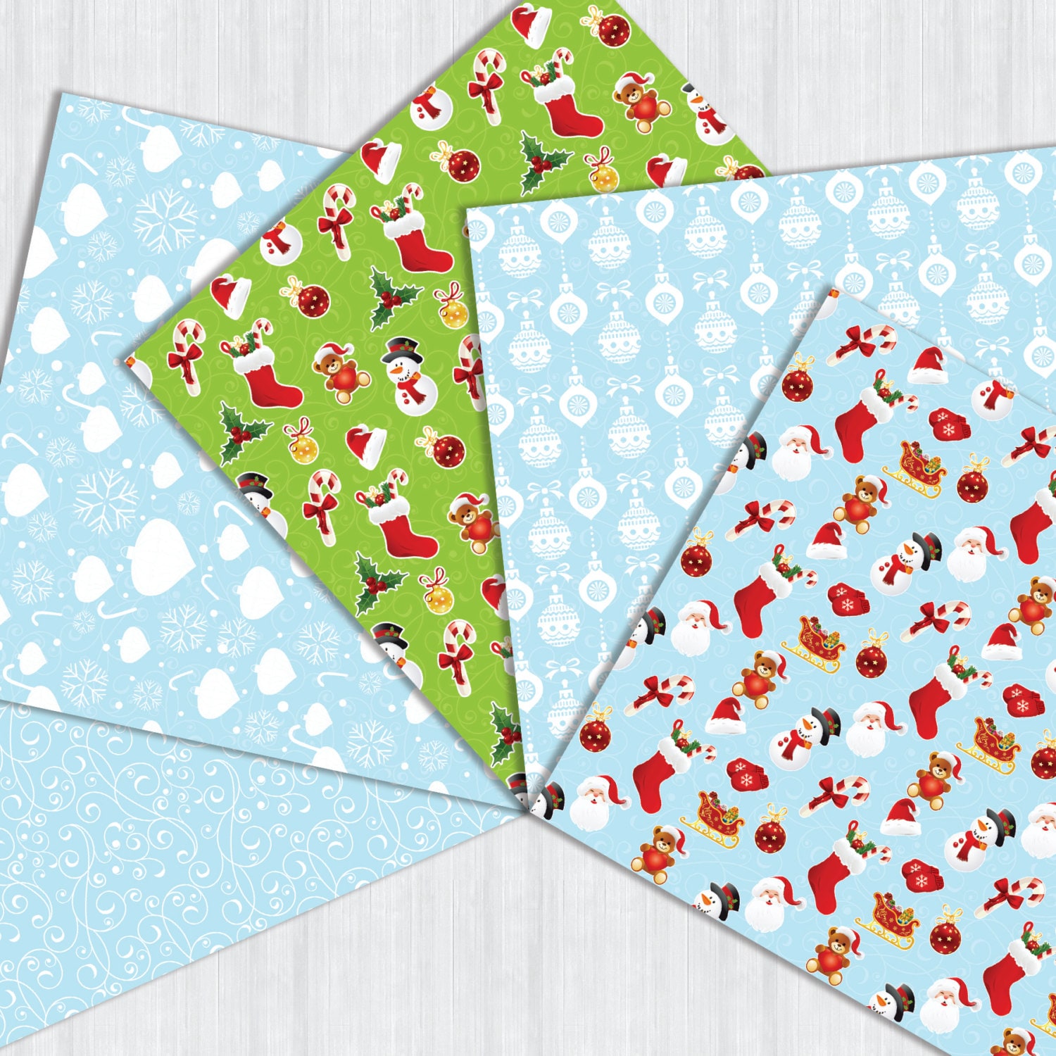 Cute Christmas Digital Paper Pack Instant Download Santa - Etsy