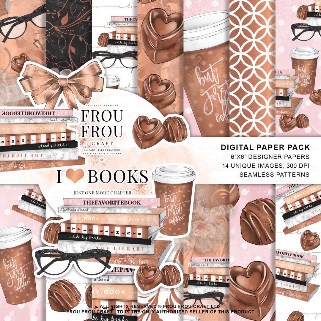 Bakery Paper Pack Coffee Digital Backgrounds Books Lover Gift Planner ...