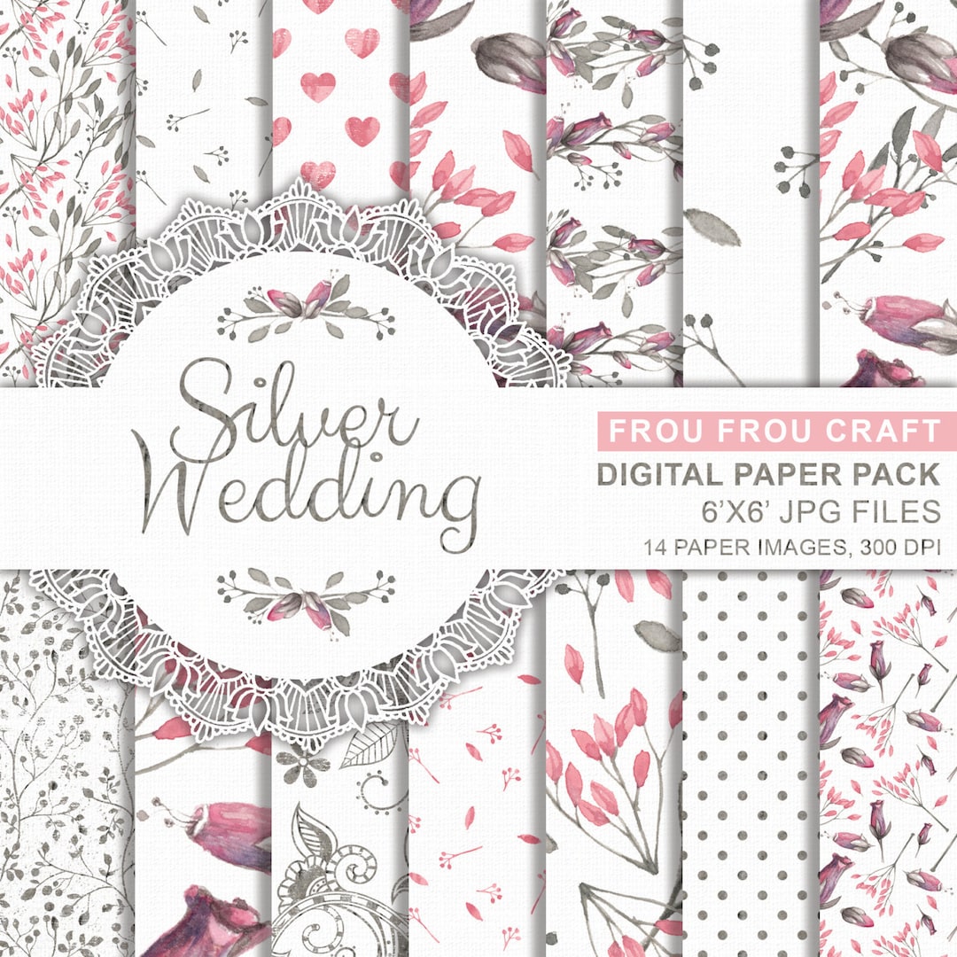 Watercolor Wedding Digital Paper Pack Instant Download Silver Pink ...