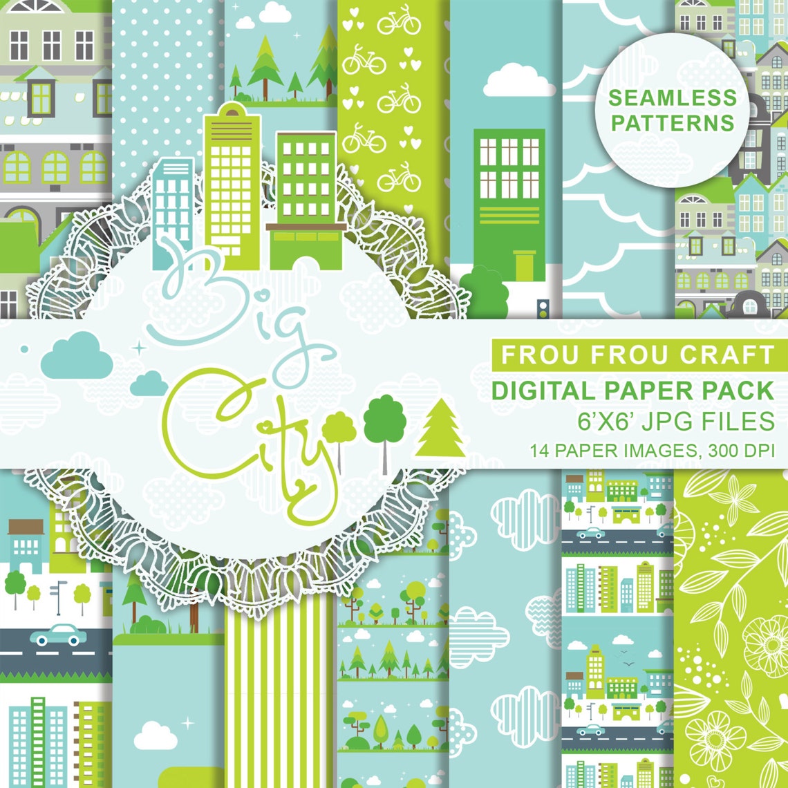 City Digital Paper Pack Instant Download Seamless Patterns - Etsy