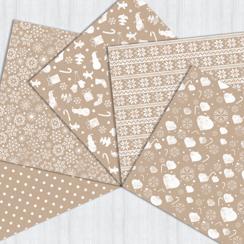 Kraft Paper Christmas Digital Paper Pack Instant Download Craft Brown ...