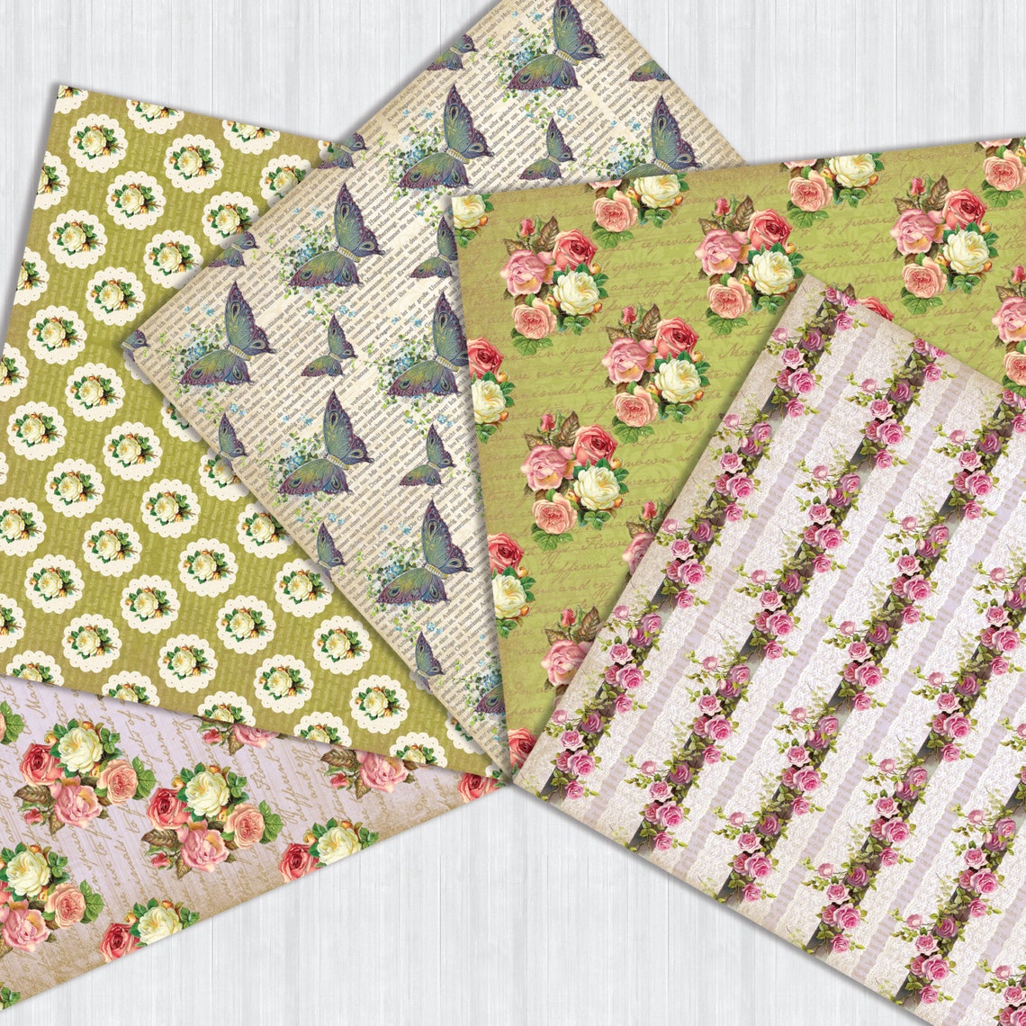 Green Rose Digital Paper Pack Instant Download Lace Flowers - Etsy