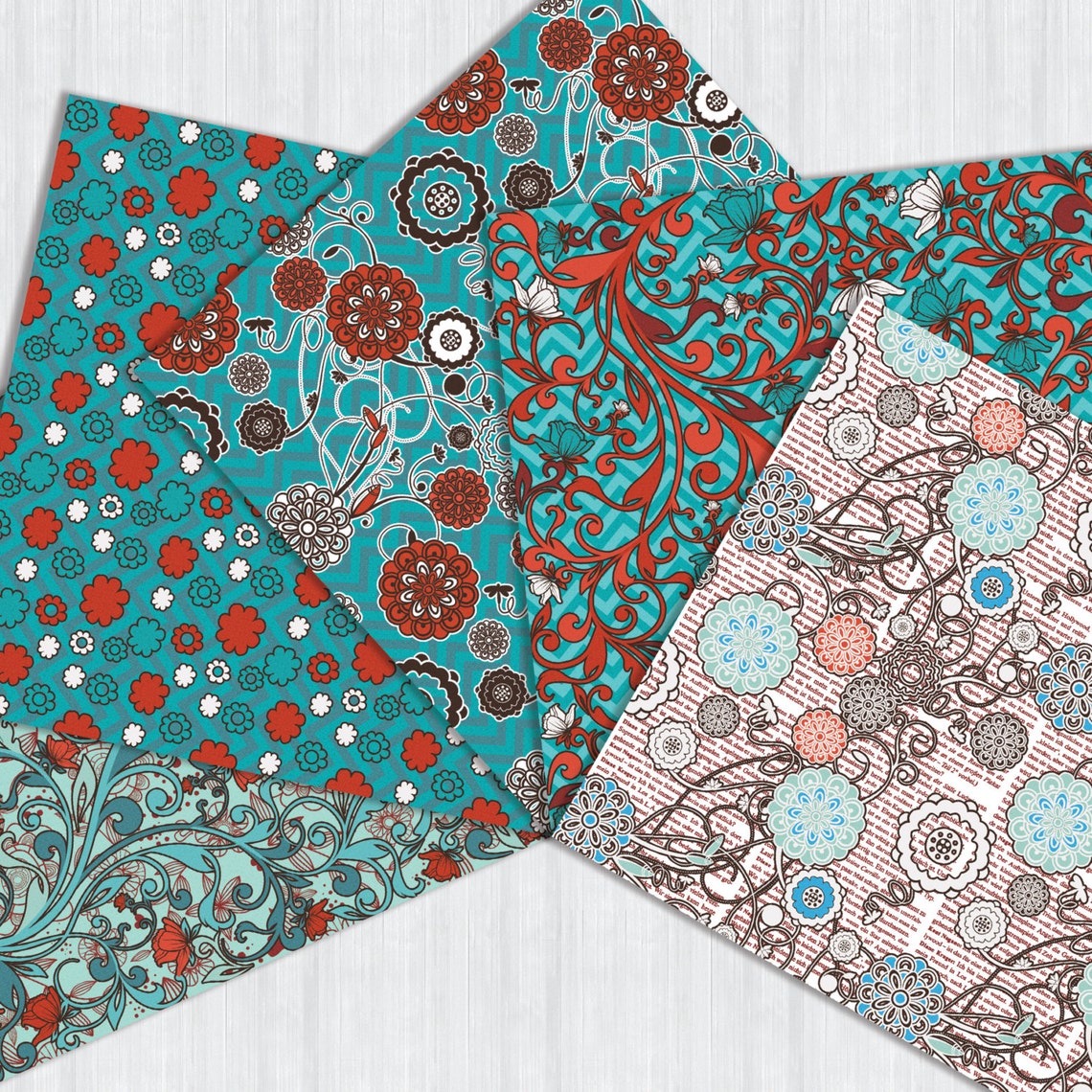 Red Blue Digital Paper Pack Instant Download Spring Summer | Etsy