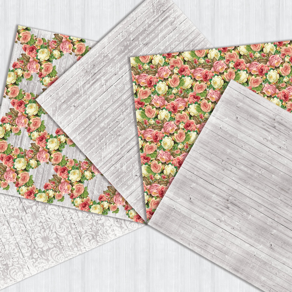 Roses and Wood Digital Paper Pack Instant Download Shabby Chic - Etsy