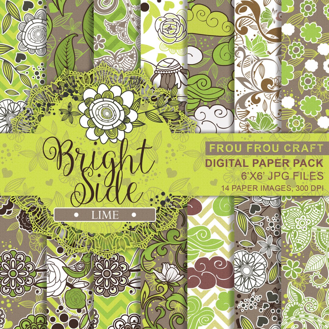 Lime Green Digital Paper Pack Instant Download Bright Colors Spring ...