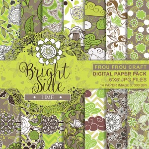 Lime Green Digital Paper Pack Instant Download Bright Colors Spring ...