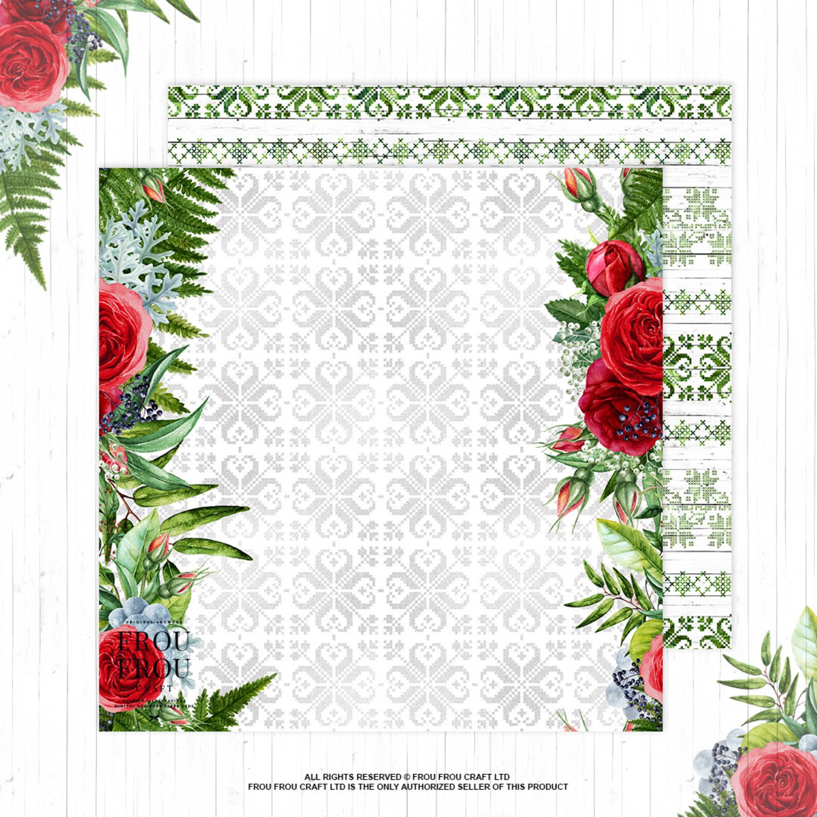 Red Roses Paper Pack Ethno Digital Paper Pad Floral Fabric | Etsy