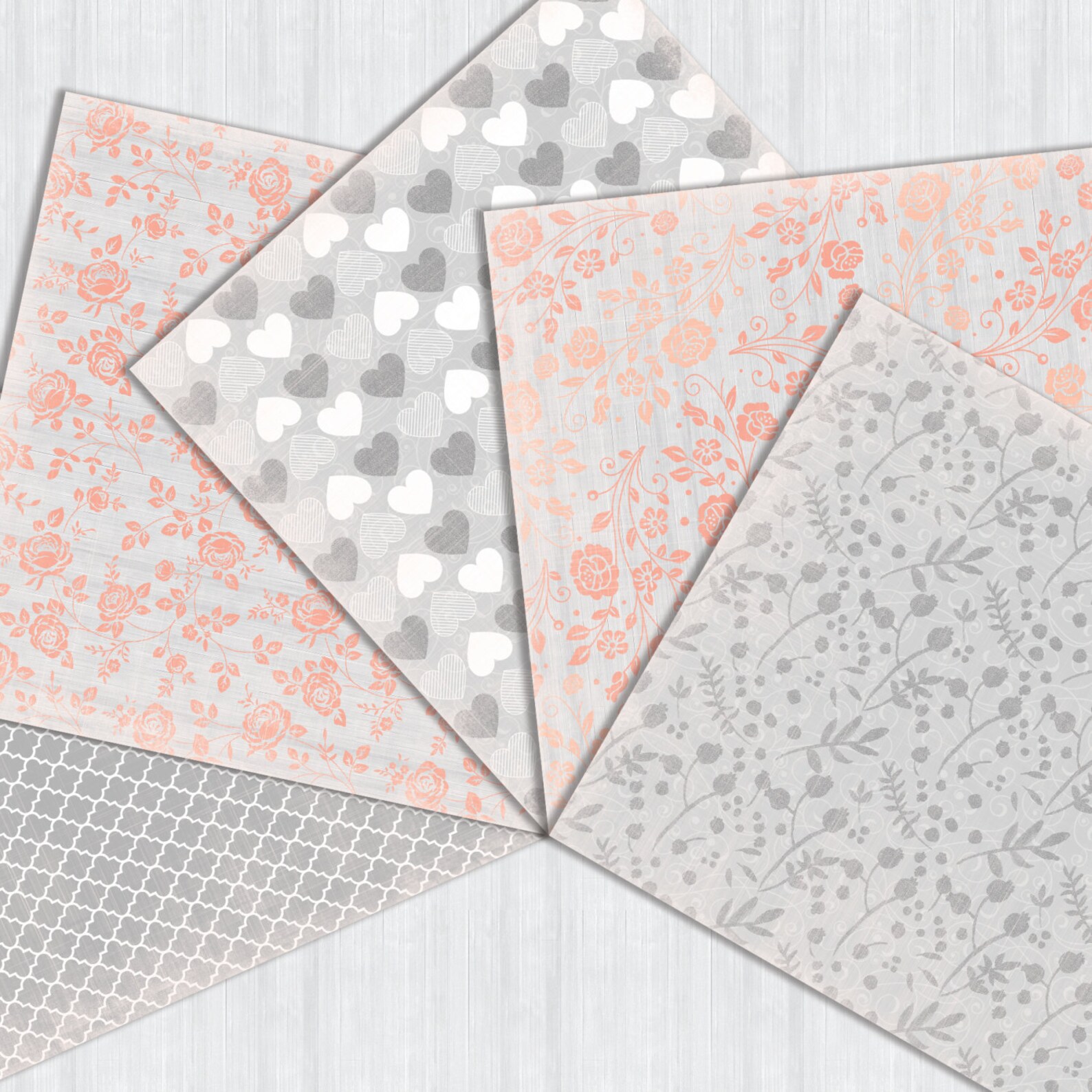 Peach Silver Digital Paper Pack Instant Download Grey Pink | Etsy