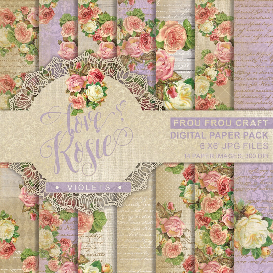 Violet Roses Digital Paper Pack Instant Download Burlap Wood Shabby ...