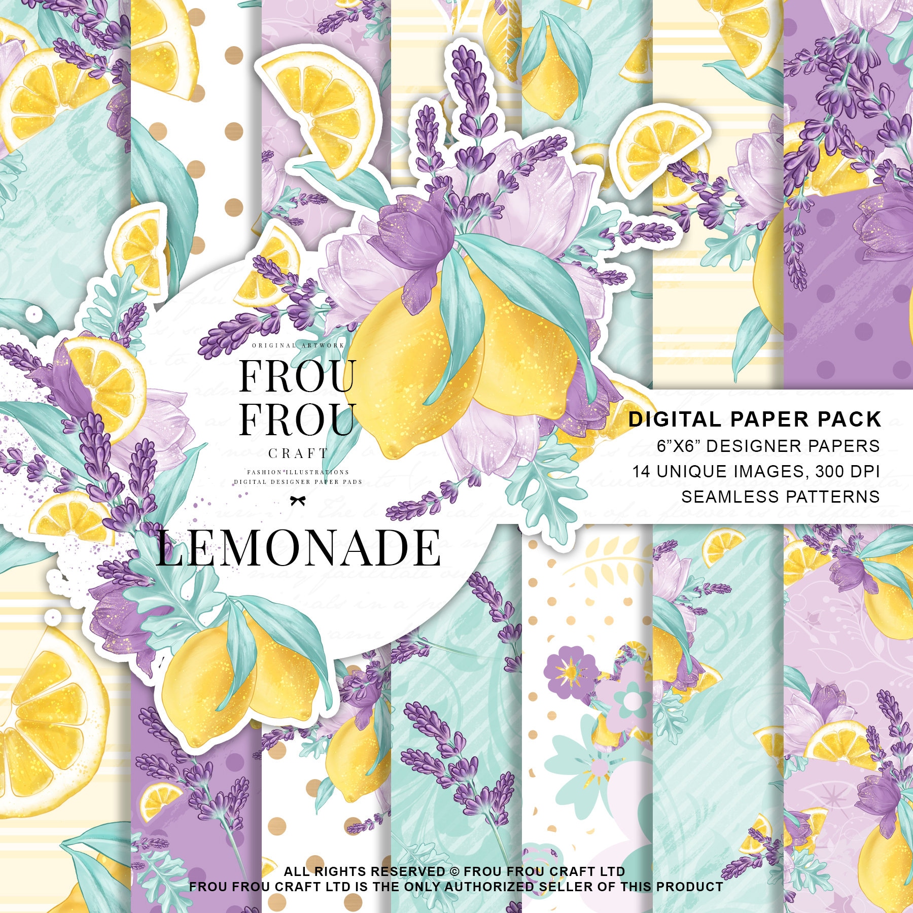 Lemons Paper Pack Lavender Paper Pack Summer Digital Paper | Etsy