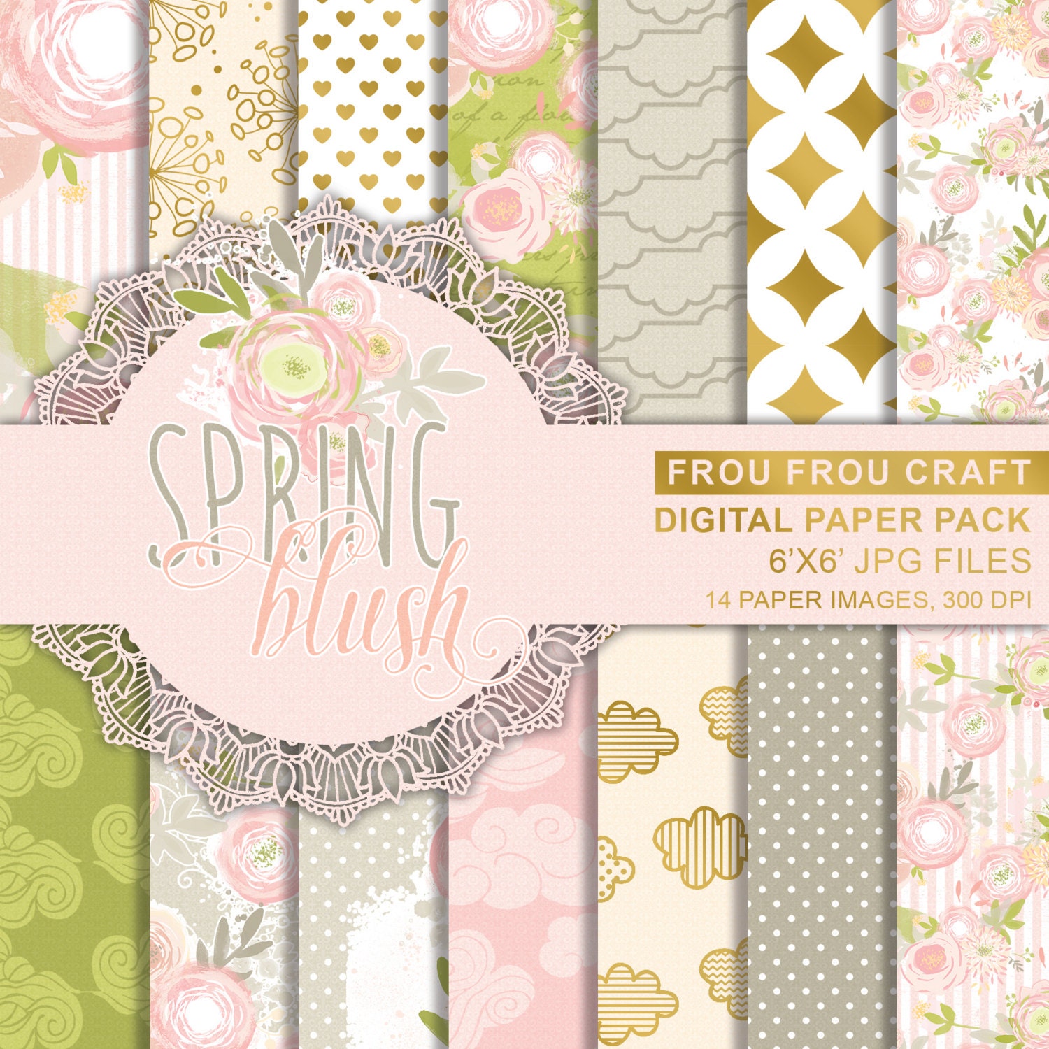 Blush Pink Flowers Digital Paper Pack Instant Download Spring | Etsy