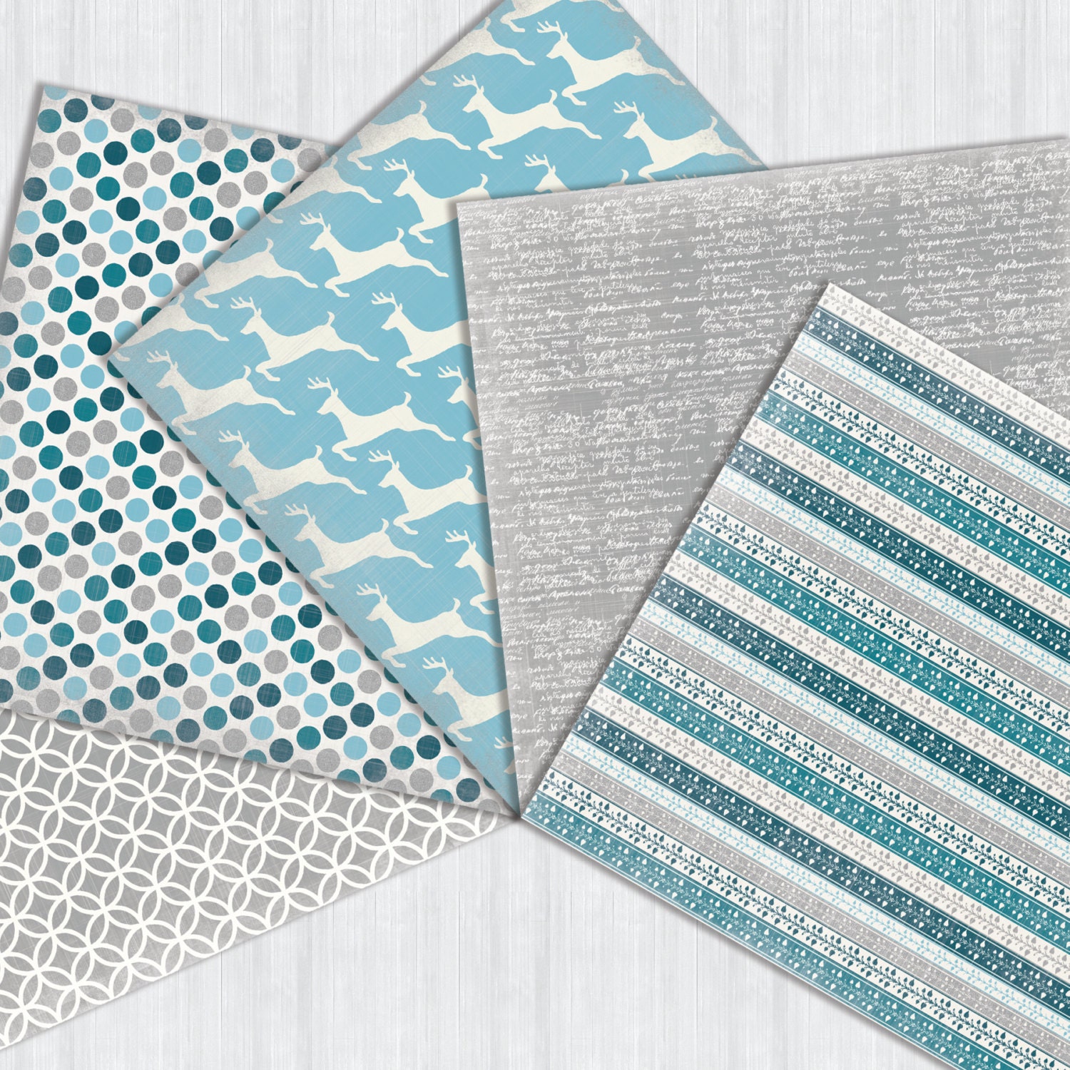 Blue Christmas Digital Paper Pack Instant Download Grey Beige - Etsy