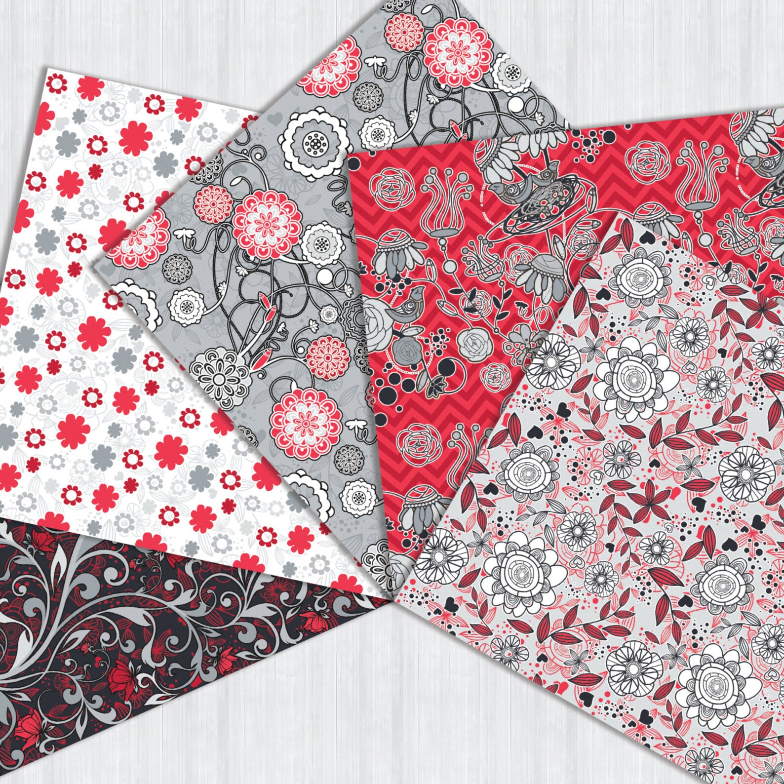 Pink Red Grey Digital Paper Pack Instant Download Bright Colors Spring ...