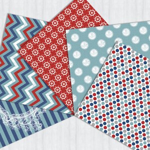 Nautical Digital Paper Pack, 4th of July Instant Download Red White ...