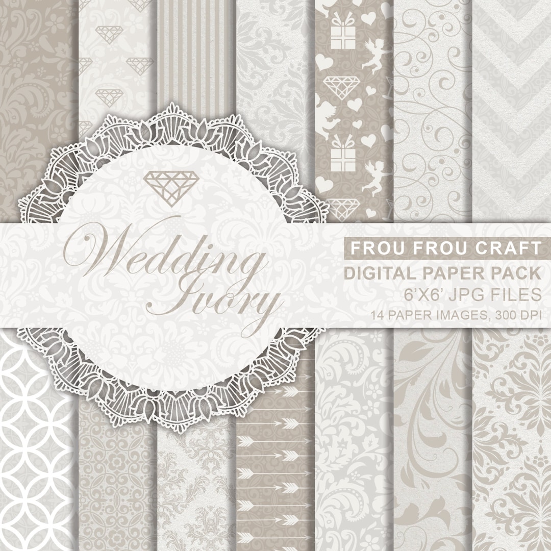 Ivory Wedding Digital Paper Pack, Ivory Texture, Silver Digital, Bridal ...