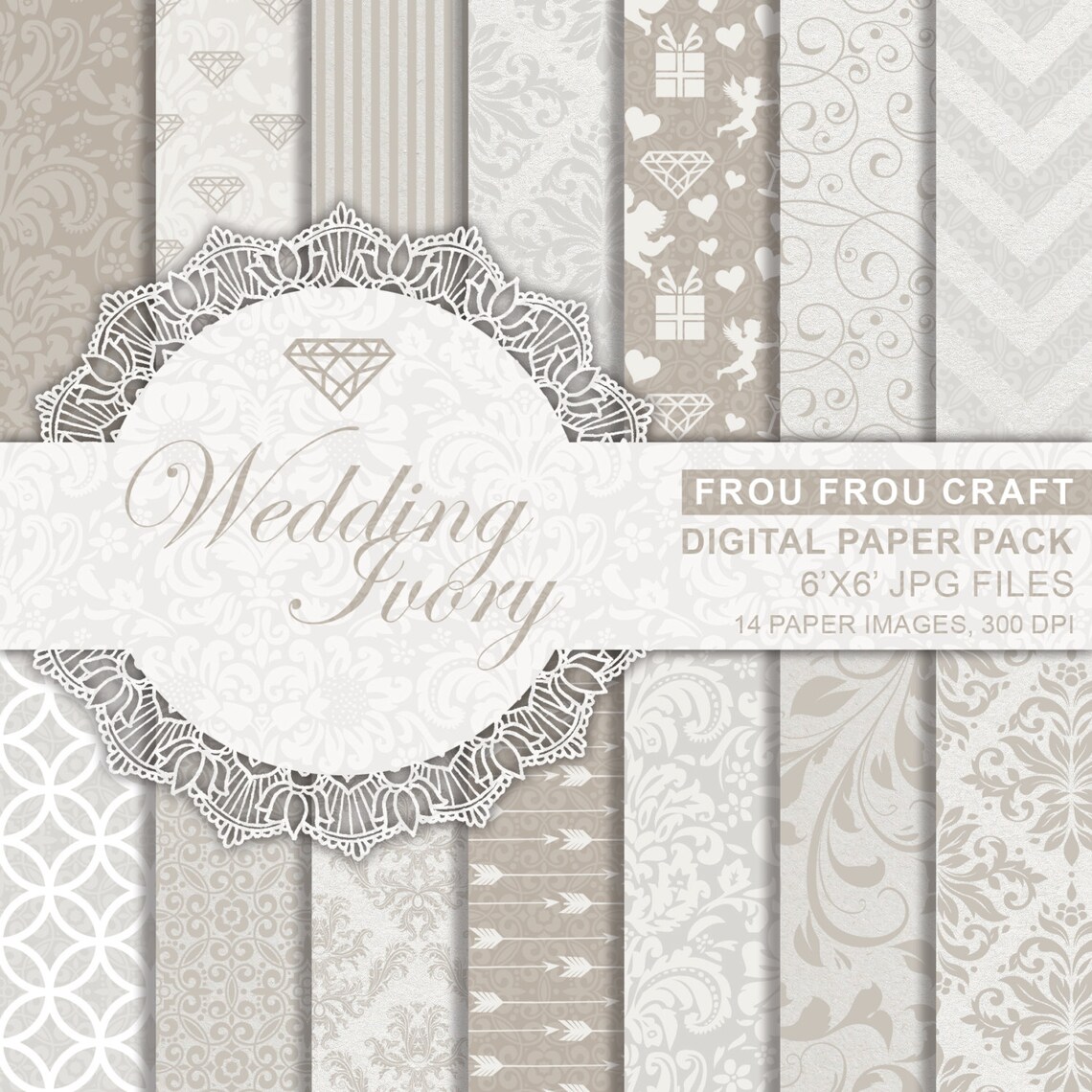 Ivory Wedding Digital Paper Pack Ivory Texture Silver | Etsy