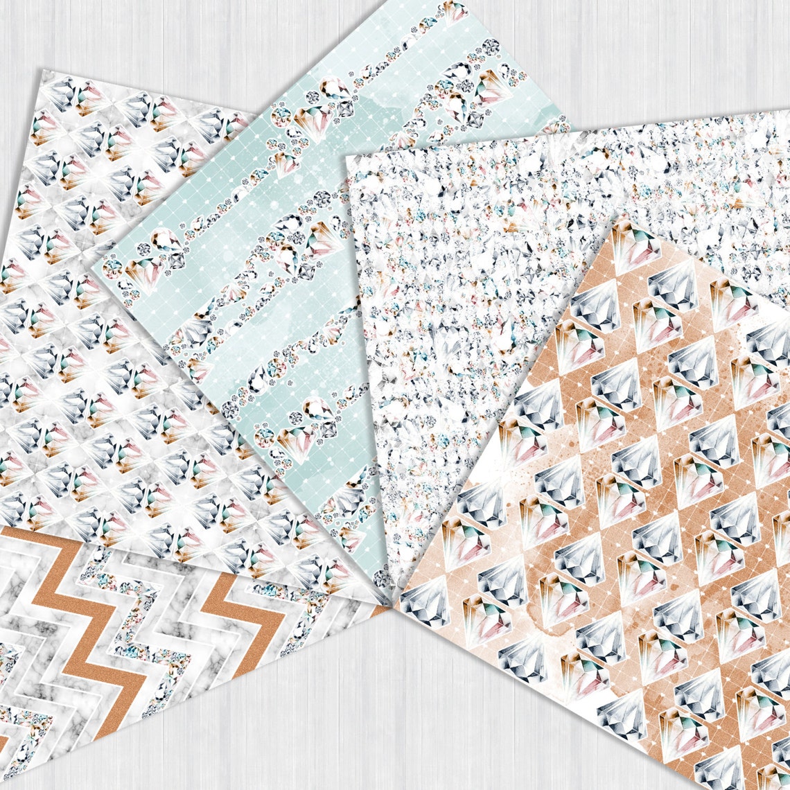 Crystal Marble Digital Paper Pack Watercolor Diamond Gems Crystals ...