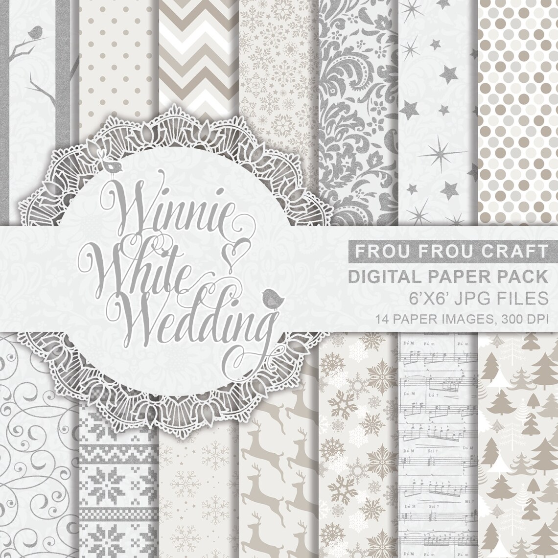 Winter Wedding Digital Paper Chevron Digital Paper Silver - Etsy