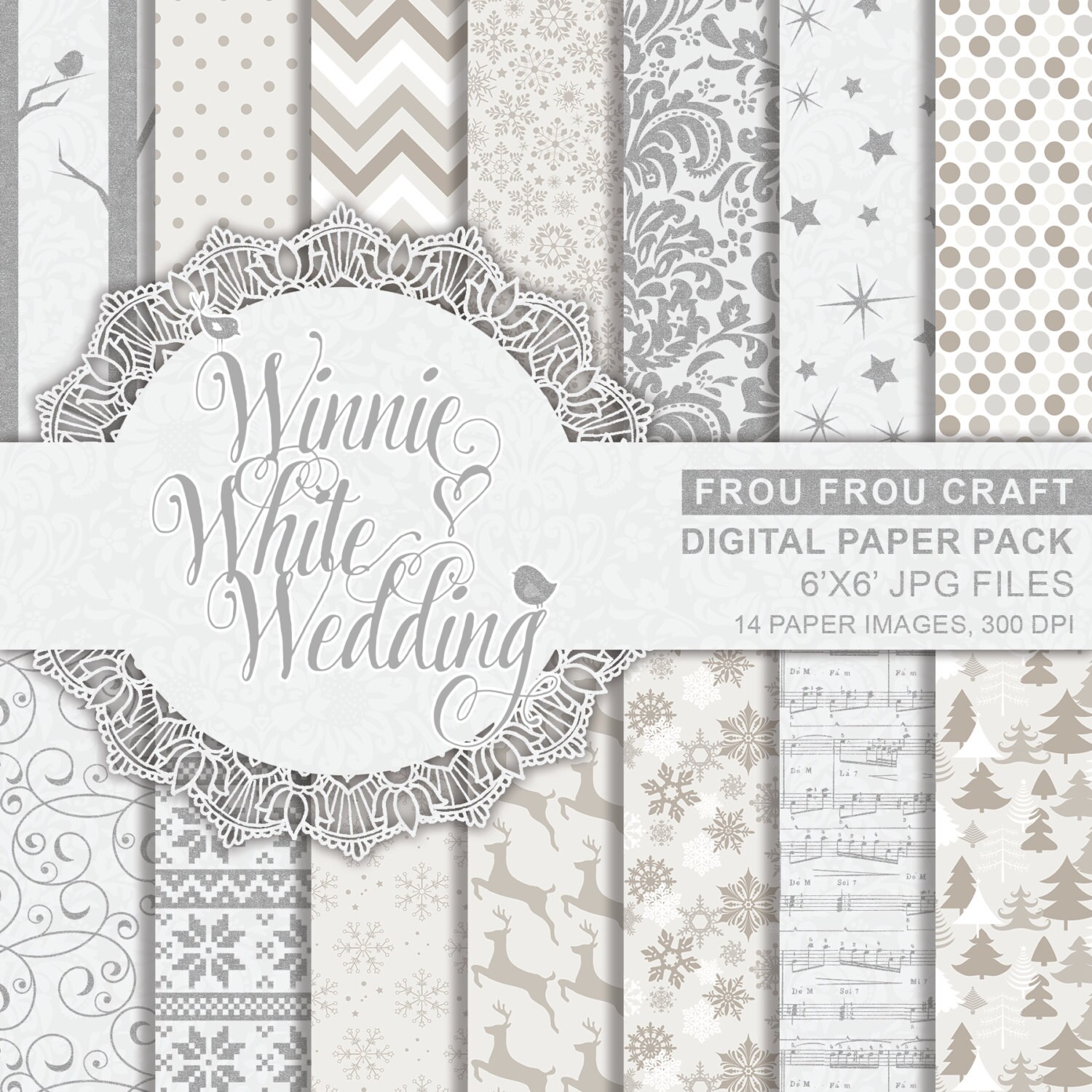 Winter Wedding Digital Paper, Chevron Digital Paper, Silver Wedding ...