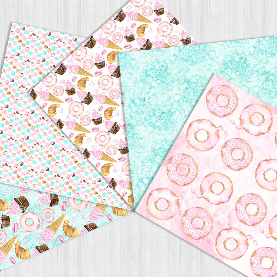 Bakery Digital Paper Pack, Watercolor Desserts, Seamless Patterns ...