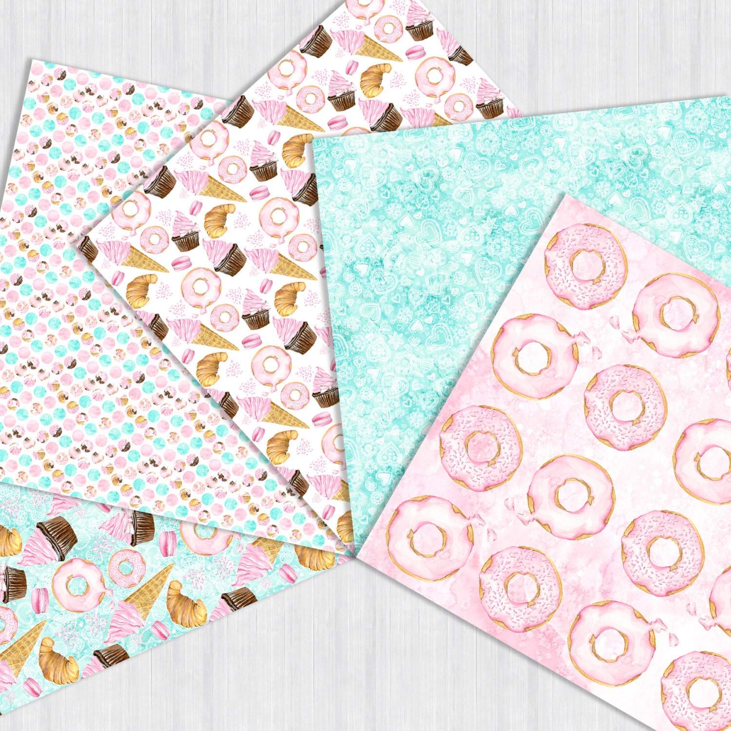 Bakery Digital Paper Pack Watercolor Desserts Seamless | Etsy