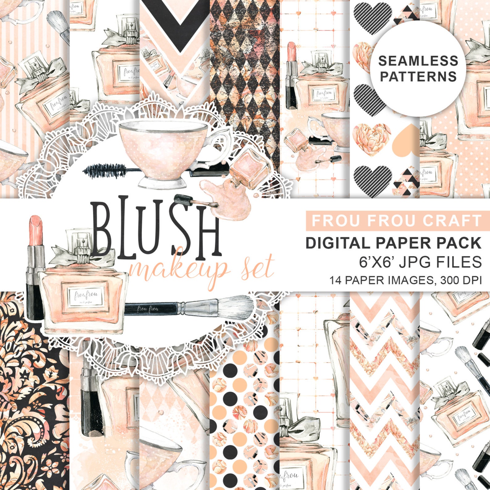 Makeup Digital Paper Pack Seamless Patterns Cosmetic Beauty | Etsy