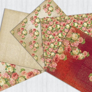 Red Roses Digital Paper Pack Instant Download Burlap Wood Shabby Chic ...