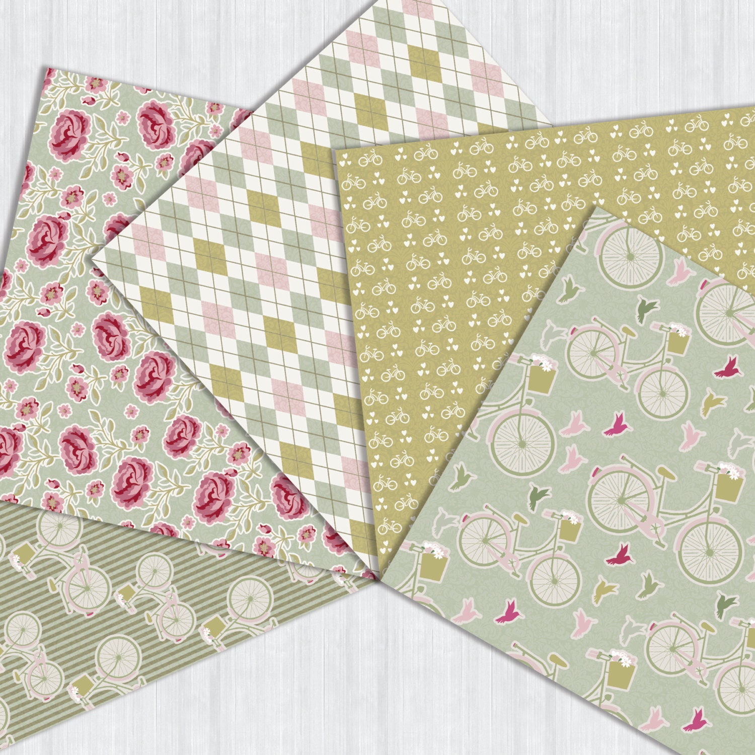 Bike Flowers Digital Paper Pack Instant Download Bicycle Roses - Etsy