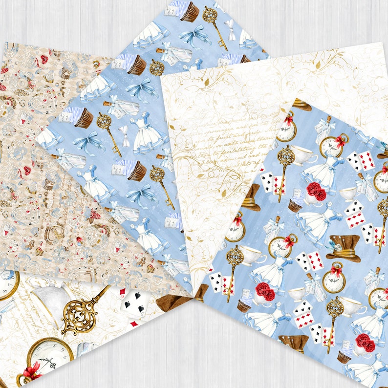 Alice in Wonderland Paper Pack Alice Digital Paper Pack Watercolor Mad ...