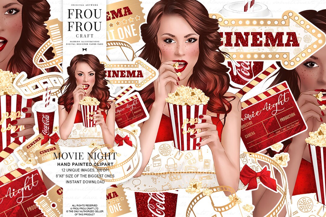 Movie Clip Art, Movie Night Clipart, Theater Fashion Illustration ...