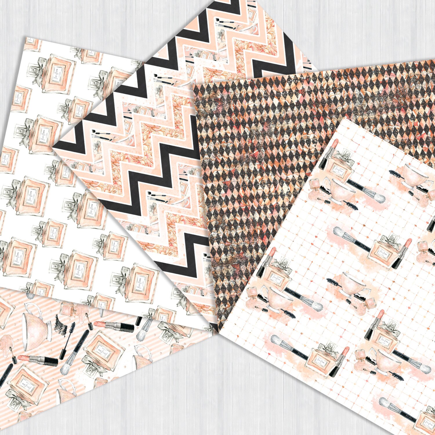 Makeup Digital Paper Pack Seamless Patterns Cosmetic Beauty Blog ...