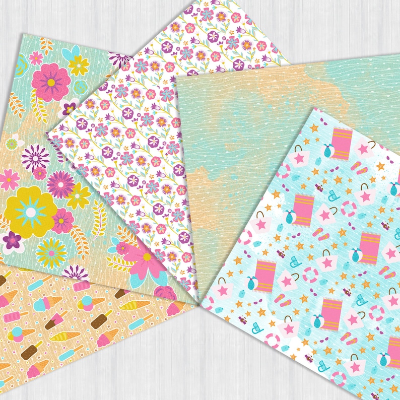 Beach Digital Paper Pack Summer Sea Nautical, Tropical Seamless ...