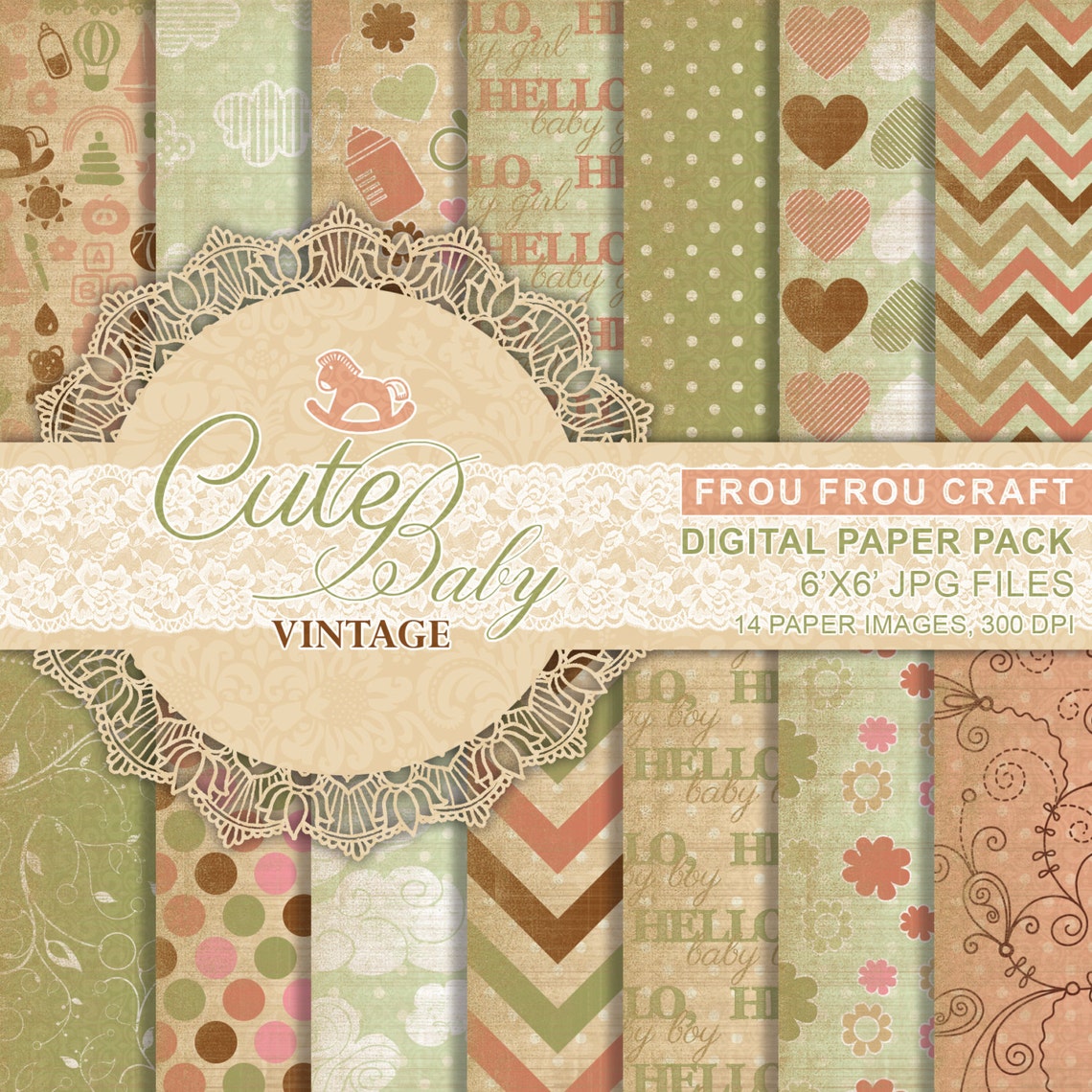 Cute Baby Vintage Digital Paper Pack Instant Download Pink | Etsy